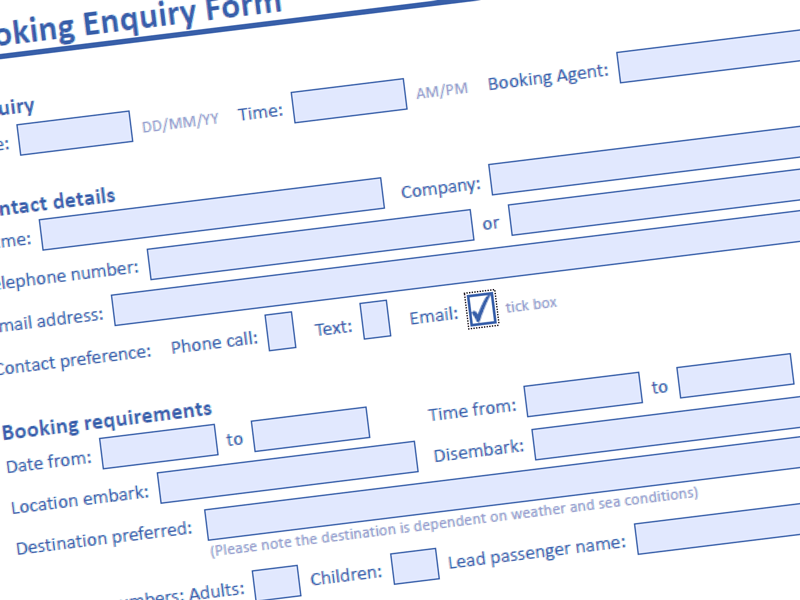 Interactive PDF booking form design by Freelance Artworker in Brighton ...